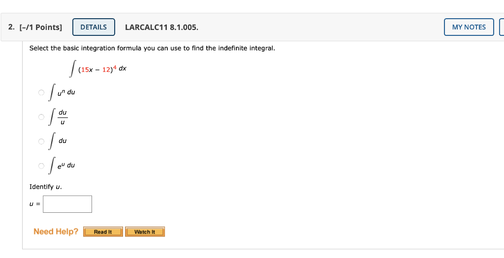 Solved Select the basic integration formula you can use to | Chegg.com