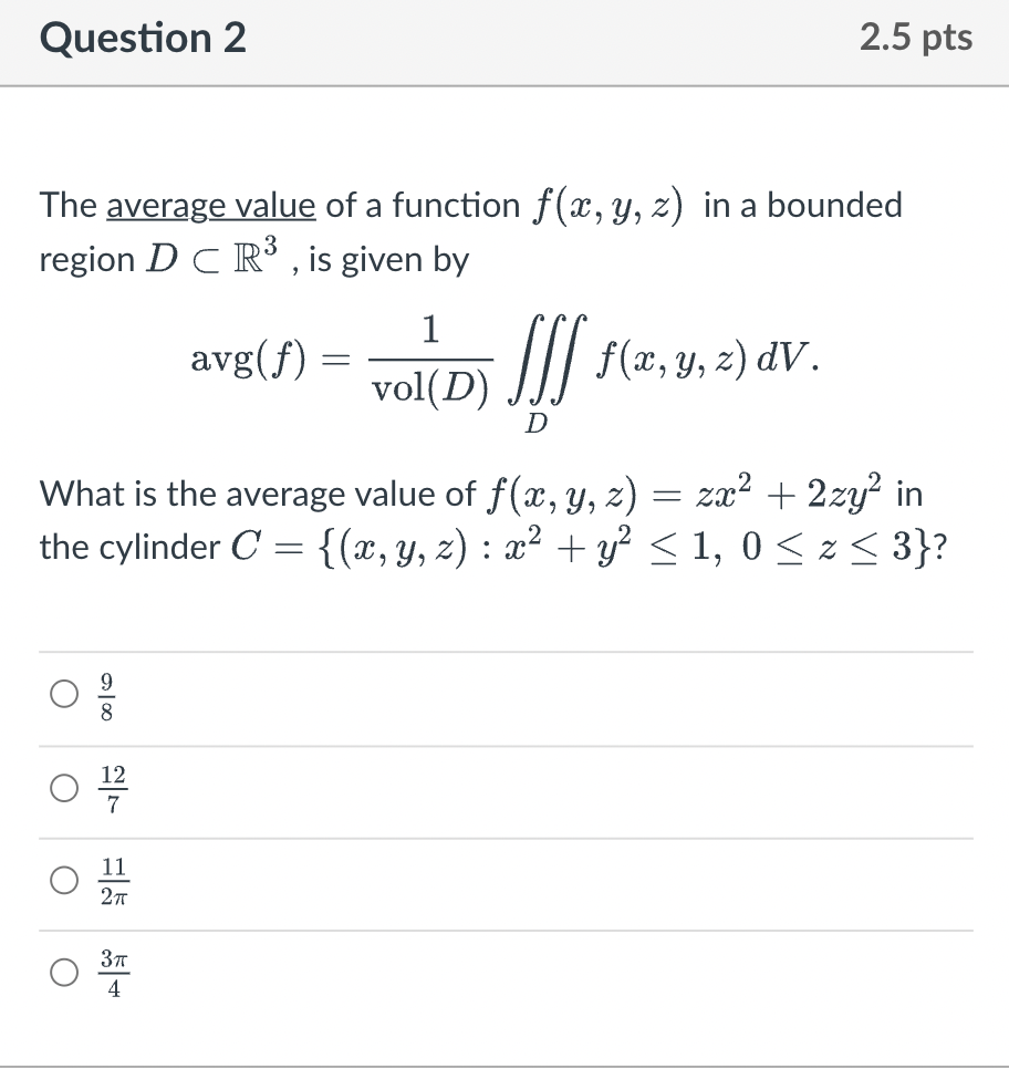 Solved The average value of a function f(x,y,z) in a bounded | Chegg.com
