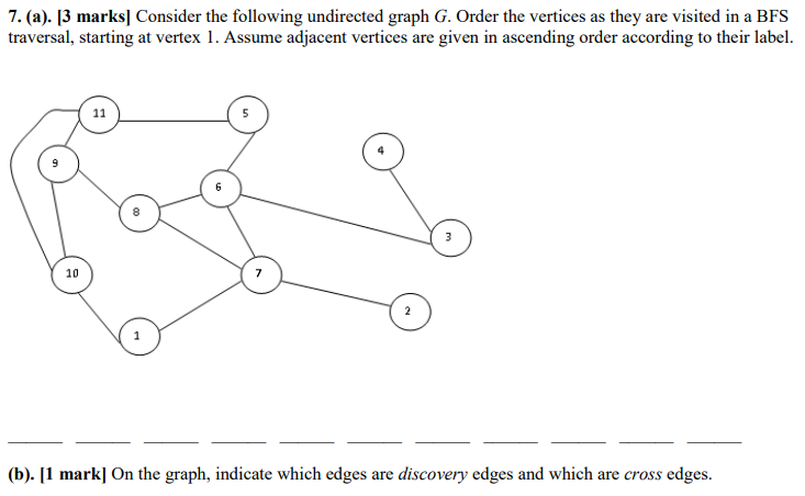 Solved 7. (a). [3 marks] Consider the following undirected | Chegg.com