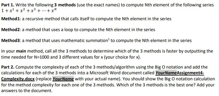 Solved Part 1. Write the following 3 methods (use the exact | Chegg.com