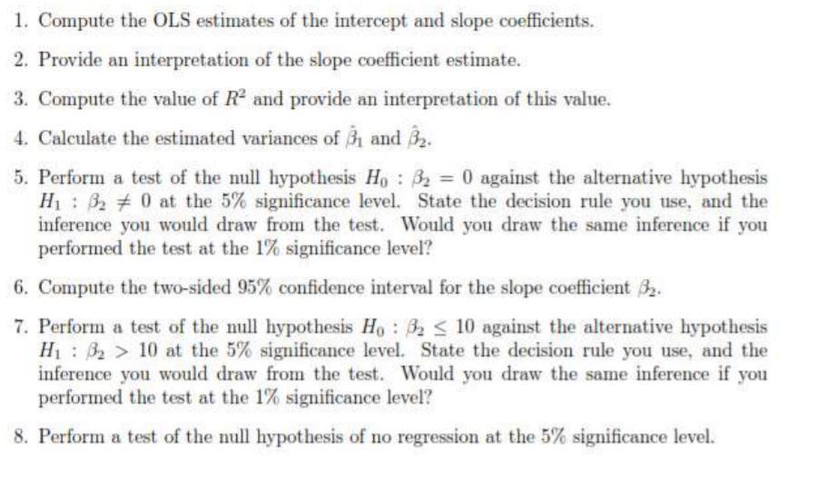 Solved Question #2 An Econometrics student is using data for | Chegg.com