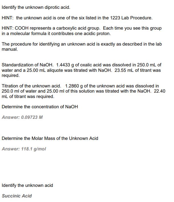 Solved Identify the unknown diprotic acid.HINT: the unknown | Chegg.com