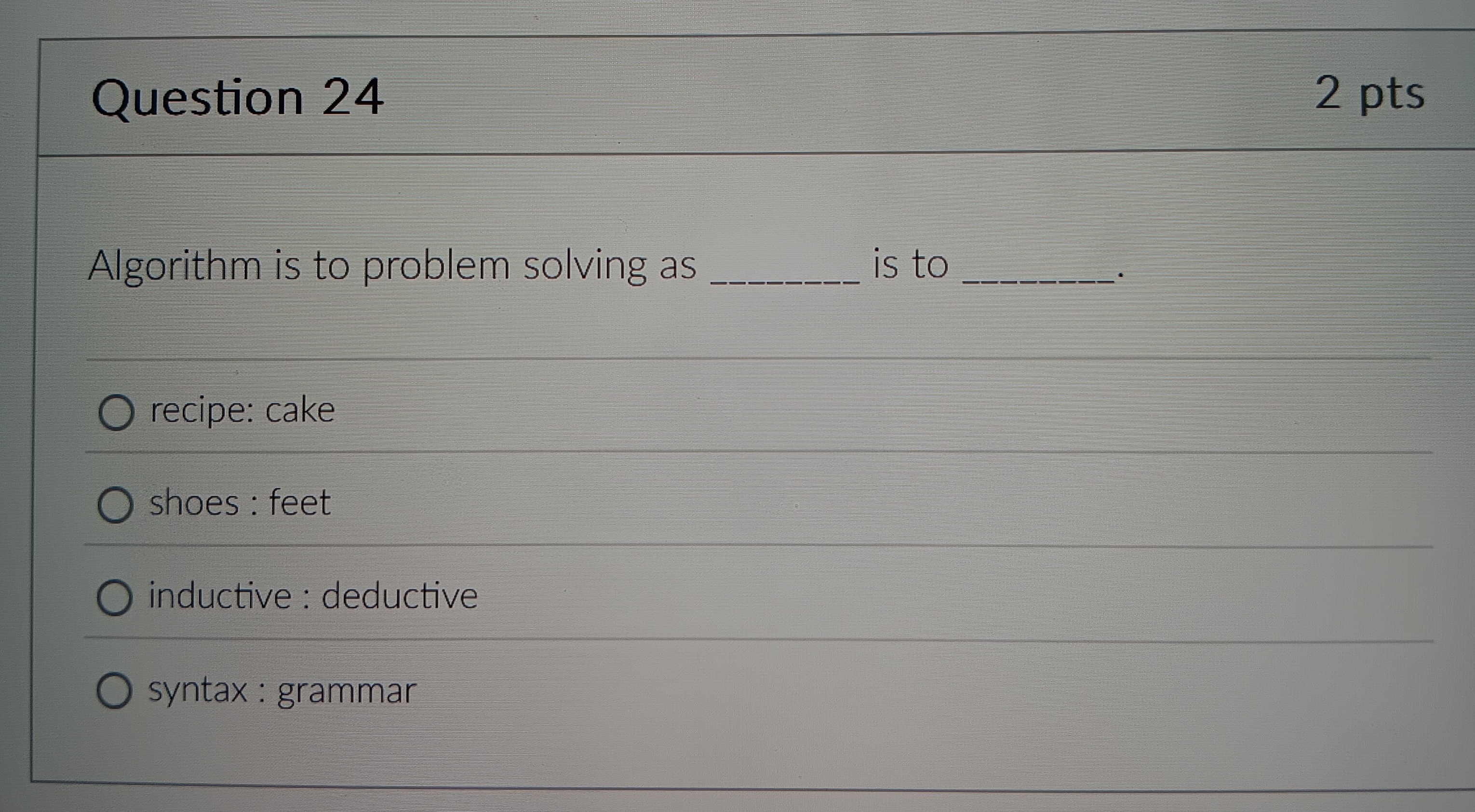 Solved Question 24Algorithm is to problem solving as is | Chegg.com