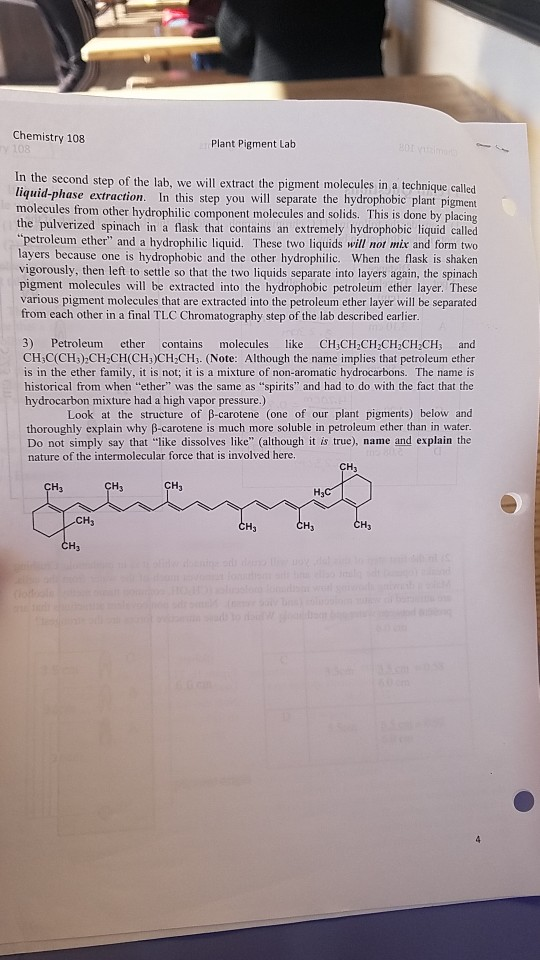 Solved Chemistry 108 Plant Pigment Lab In the second step of | Chegg.com