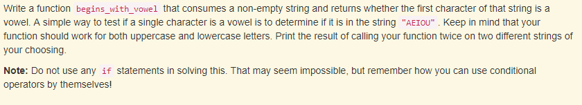 Solved Write a function begins_with_vowel that consumes a | Chegg.com Solved Write a function begins_with_vowel that consumes a | Chegg.com