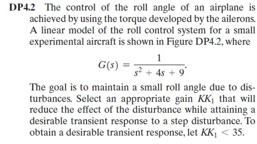 Solved DP4.2 The control of the roll angle of an airplane is | Chegg.com