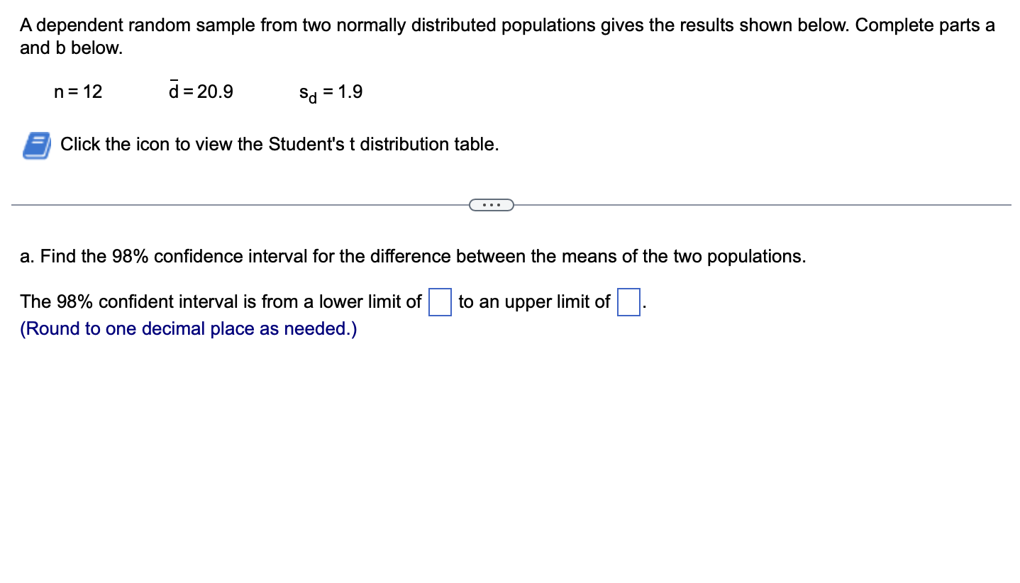 Solved A dependent random sample from two normally | Chegg.com
