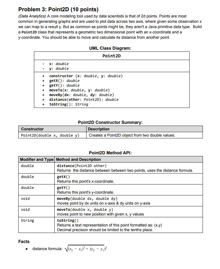 Solved Problem 3: Point2D (10 points) (Data Analytics) A | Chegg.com