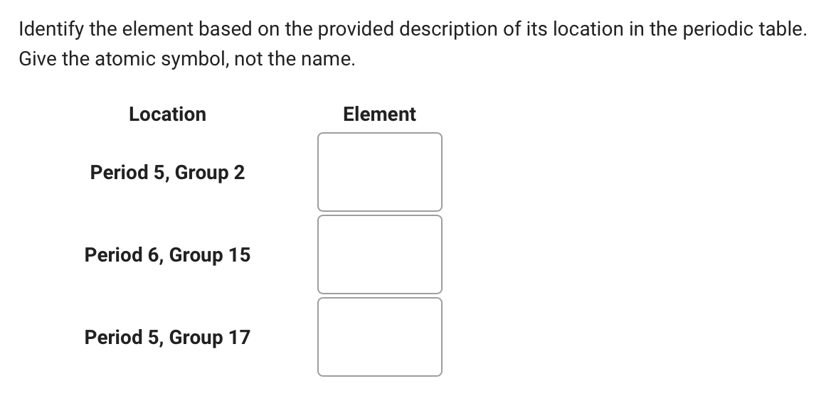 Solved Identify the element based on the provided | Chegg.com