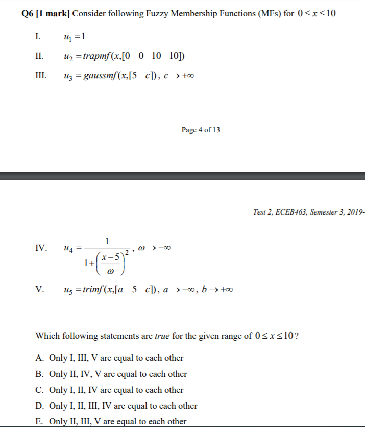 Solved Q6 [1 mark] Consider following Fuzzy Membership | Chegg.com