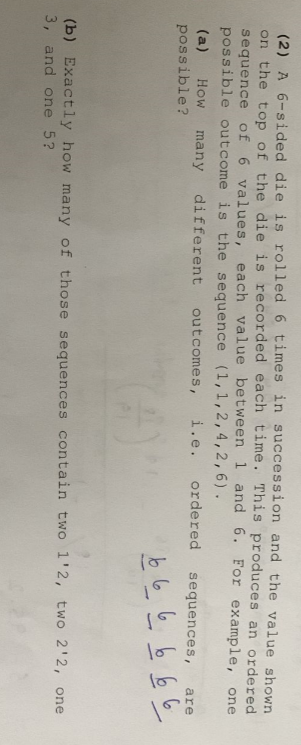 Solved (2) ﻿A 6-sided die is rolled 6 ﻿times in succession | Chegg.com