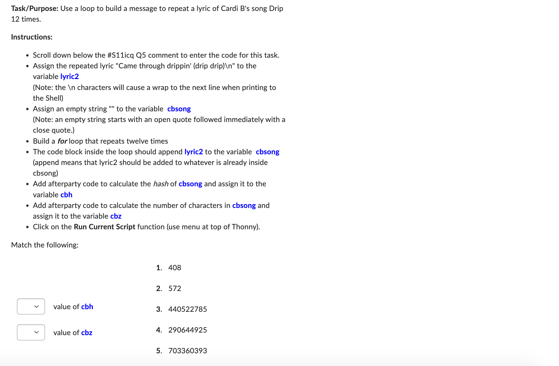 Solved Task/Purpose: Use a loop to build a message to repeat | Chegg.com