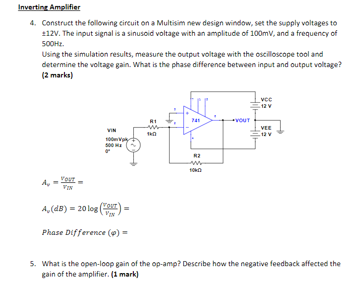 Solved Inverting Amplifier 4. Construct the following | Chegg.com