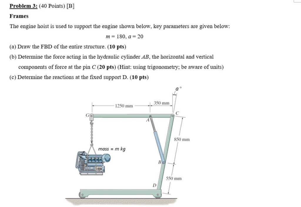 Solved Problem 3: (40 Points) [B] Frames The engine hoist is | Chegg.com