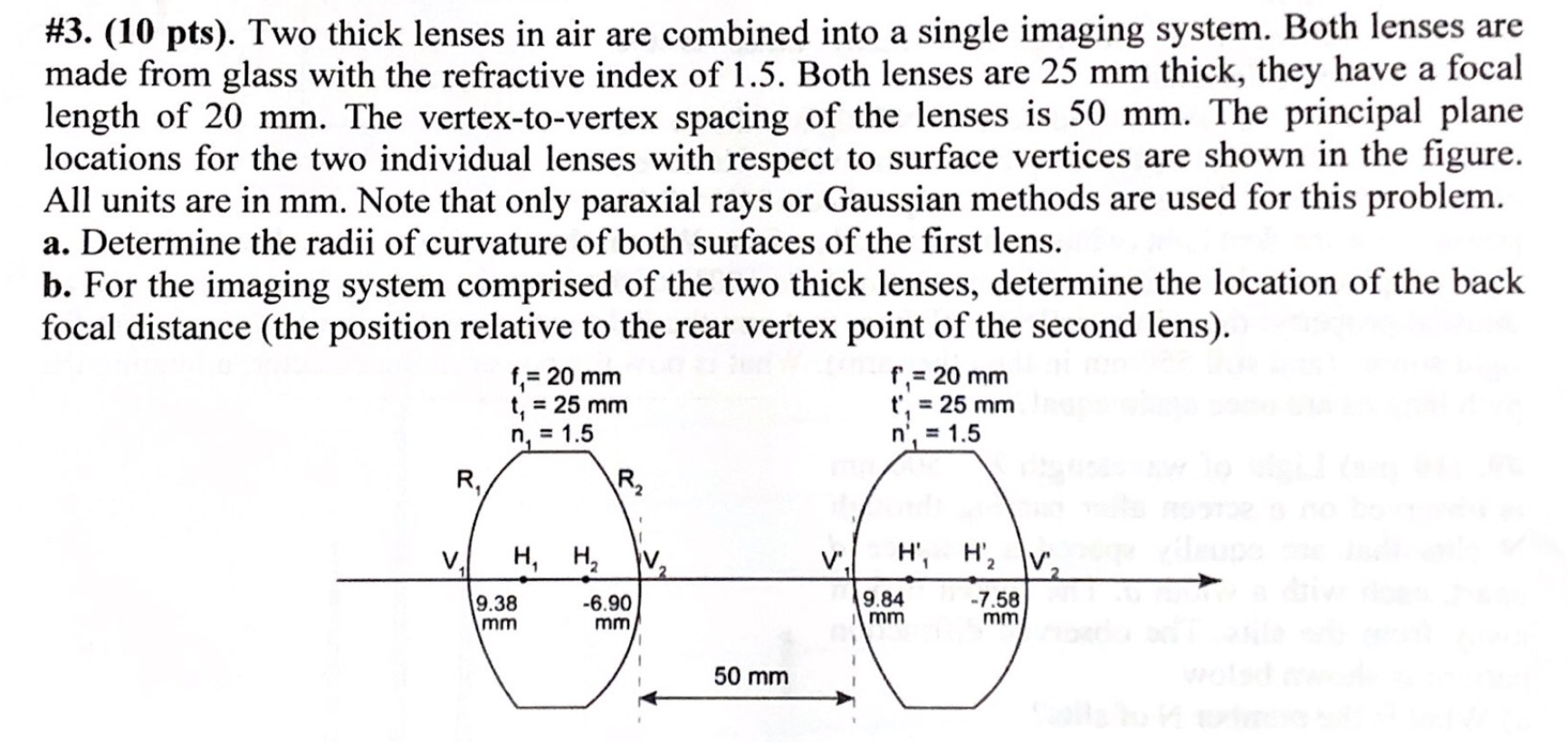 Solved #3. (10 ﻿pts). ﻿Two thick lenses in air are combined | Chegg.com