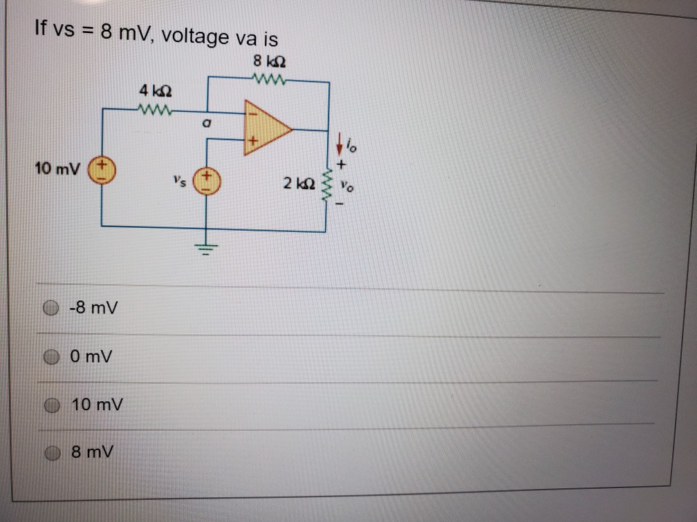 Solved If vs = 8 mV, voltage va is 8 k12 4k12 10 mv 2 K52 0 | Chegg.com