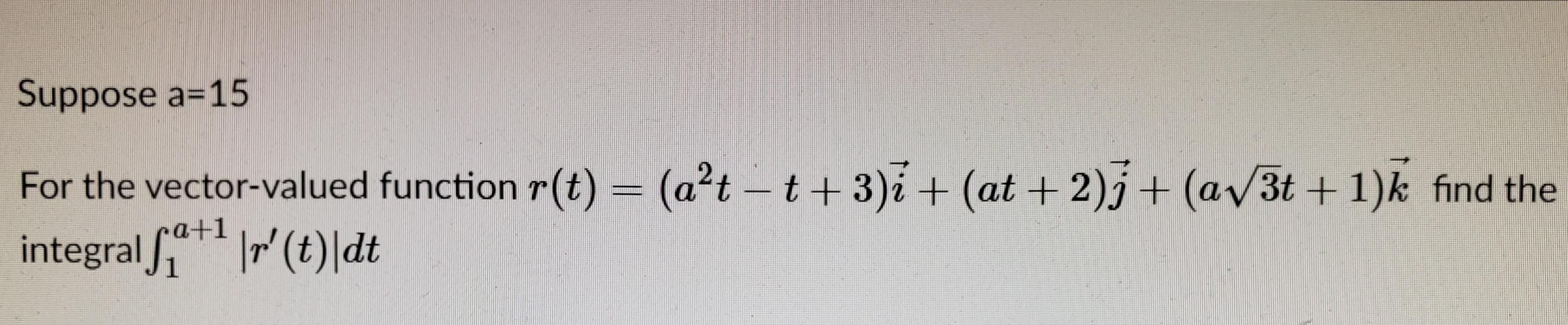 Solved Suppose a=15 For the vector-valued function r(t) = | Chegg.com