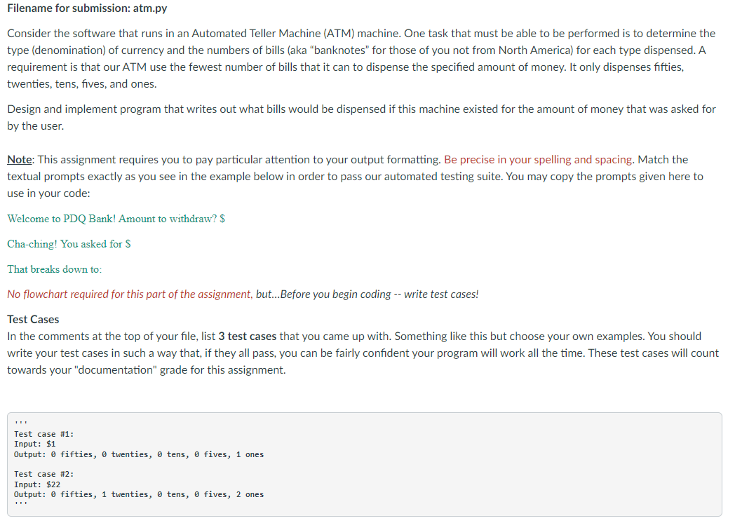 Solved Filename for submission: atm.py Consider the software | Chegg.com