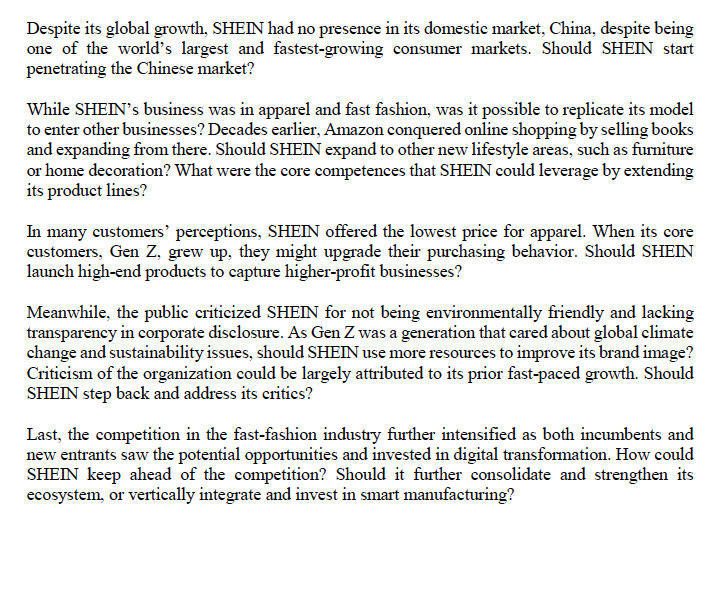 Solved SHEIN VS. ZARA: DIGITAL TRANSFORMATION INDUSTRY IN | Chegg.com