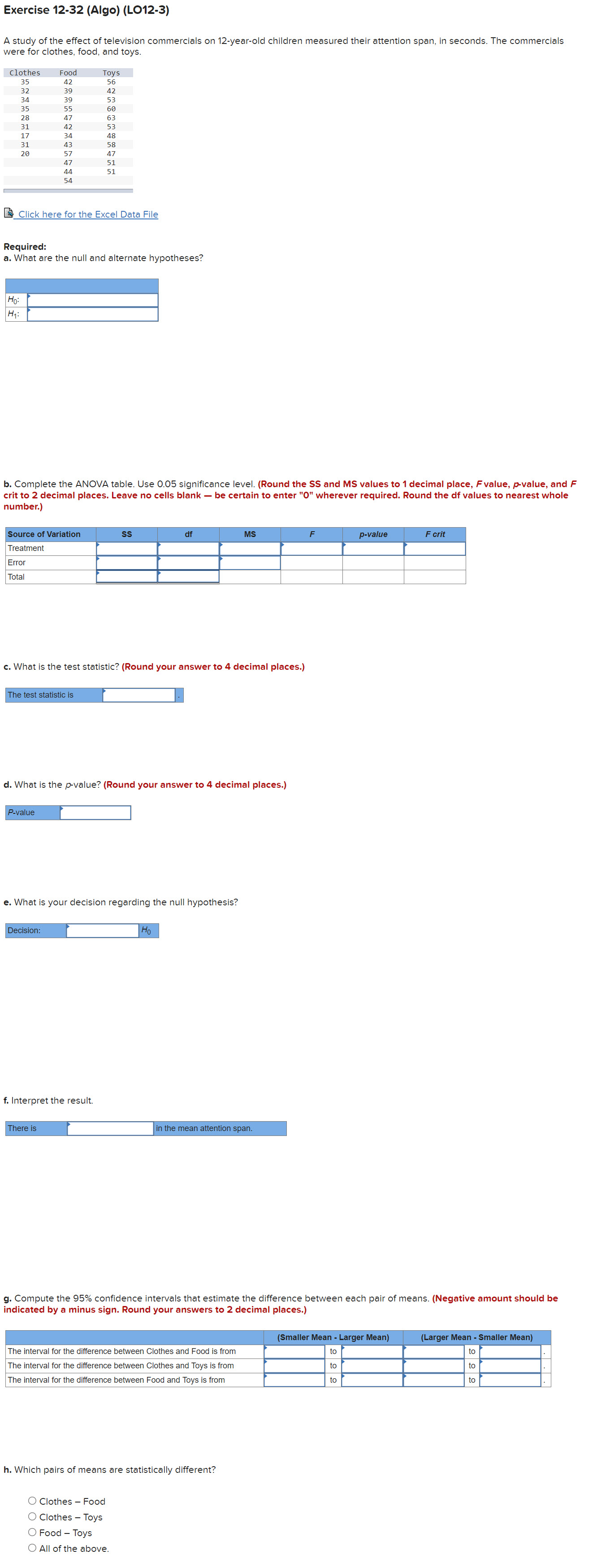 Solved Exercise 12-32 (Algo) (LO12-3)A study of the effect | Chegg.com