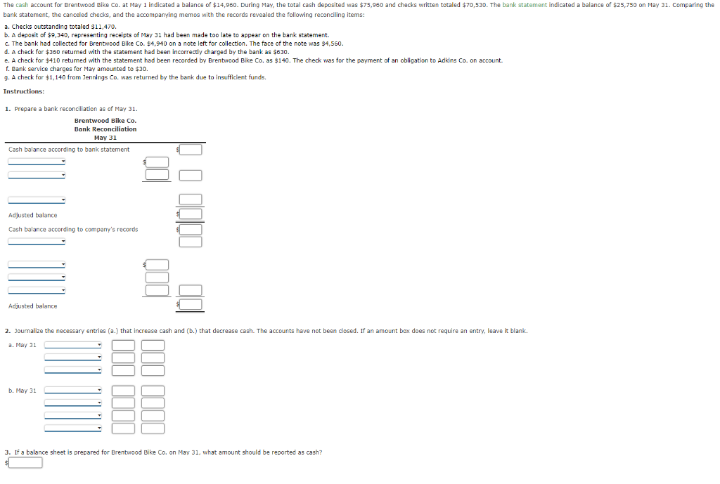 Solved bank statement, the canceled checks, and the | Chegg.com