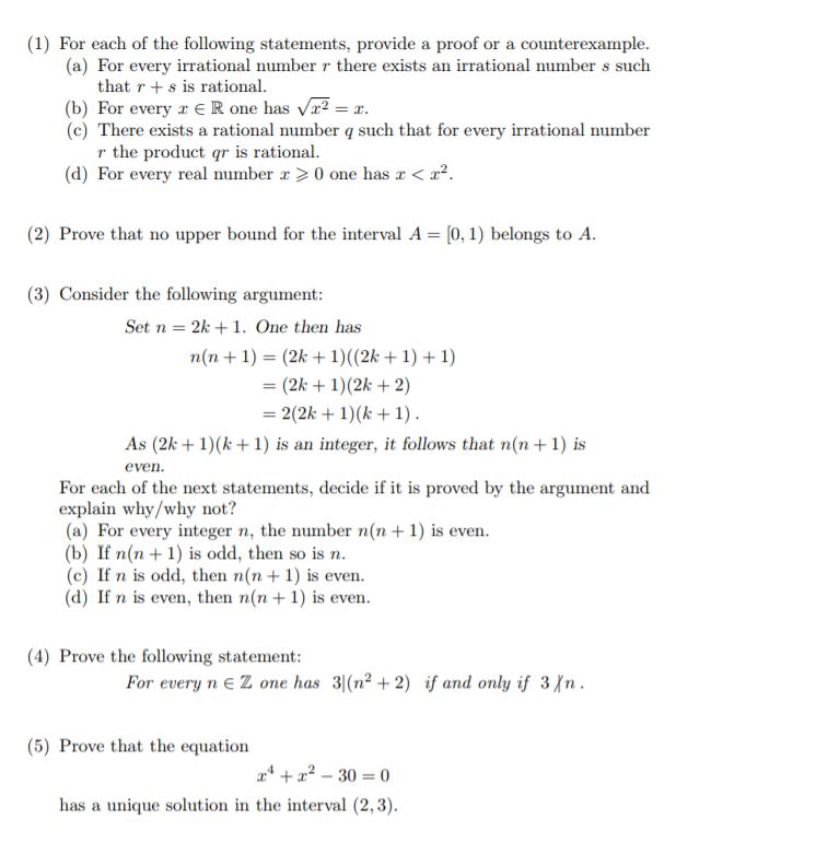 Solved (1) For each of the following statements, provide a | Chegg.com