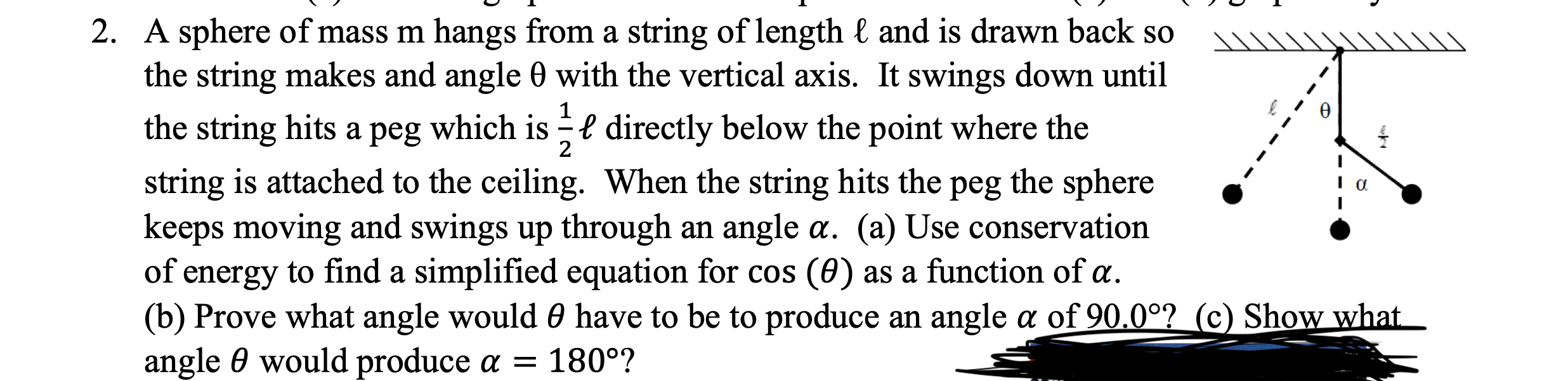 Solved 2. A sphere of mass m hangs from a string of length ℓ | Chegg.com