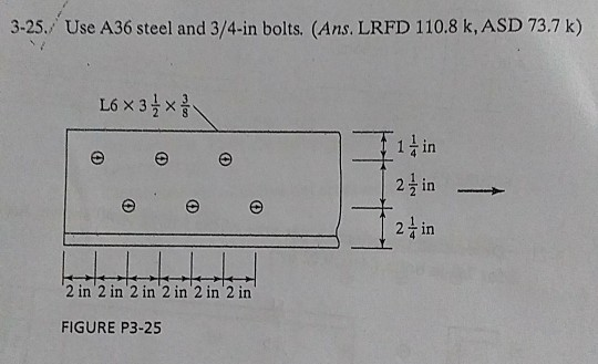 Solved 3-25., Use A36 steel and 3/4-in bolts. (Ans. LRFD | Chegg.com