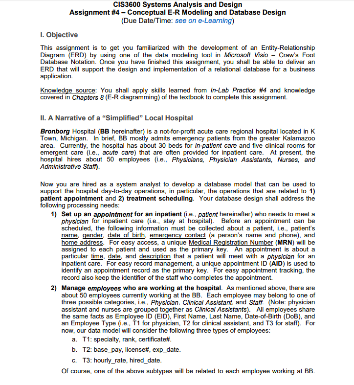 CIS3600 Systems Analysis and Design Assignment #4 - | Chegg.com