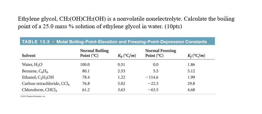 Solved Ethylene glycol, CH2(OH)CH2(OH) is a nonvolatile | Chegg.com
