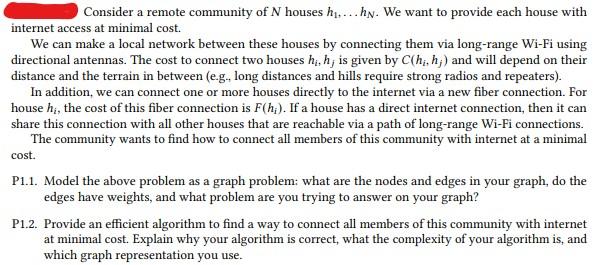 Solved Consider a remote community of N houses h1,…hN. We | Chegg.com