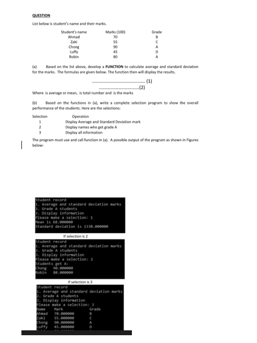 Solved Ahmad QUESTION List below is student's name and their | Chegg.com