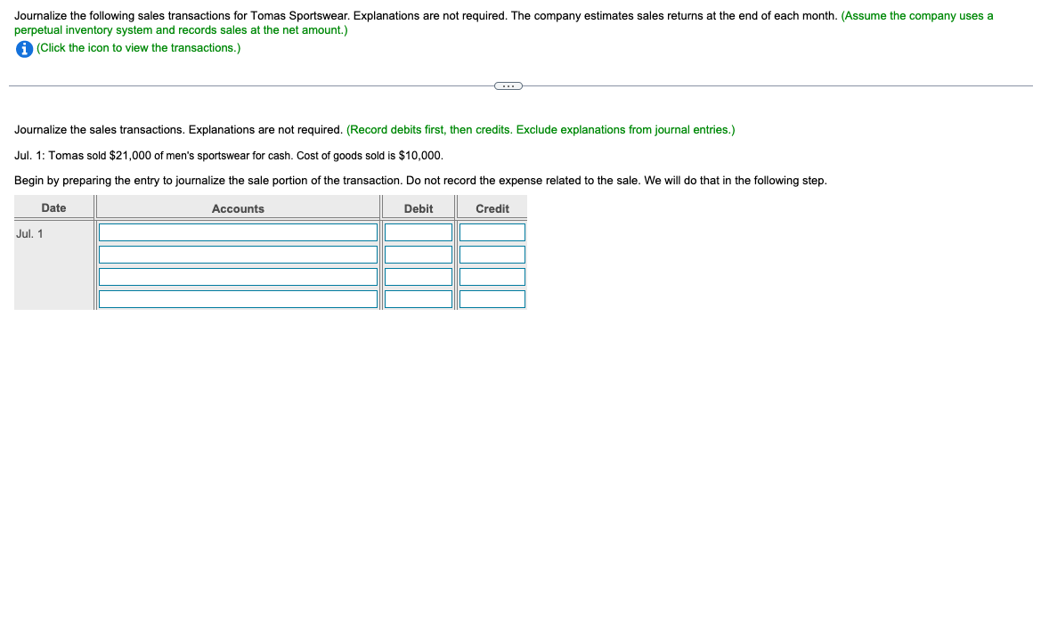 Solved Journalize the following sales transactions for Tomas | Chegg.com