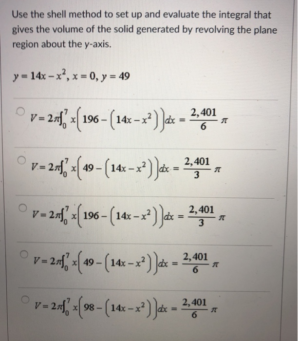 Solved Use the shell method to set up and evaluate the | Chegg.com