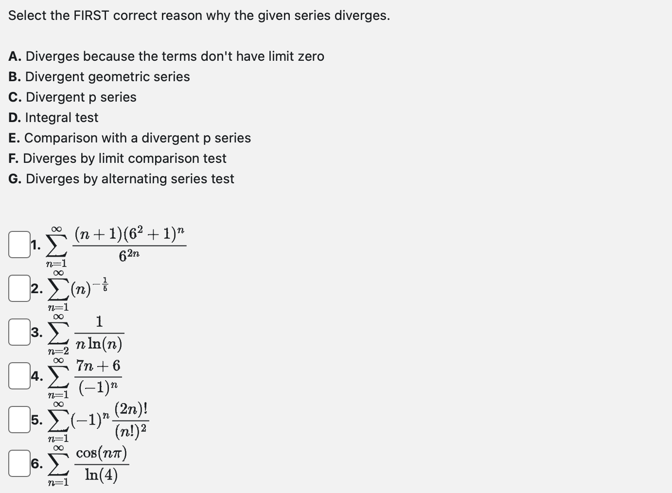 Select the FIRST correct reason why the given series | Chegg.com