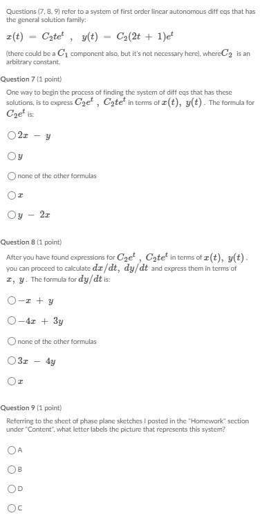 Solved Questions (7.8.9) reter to a system of first order | Chegg.com