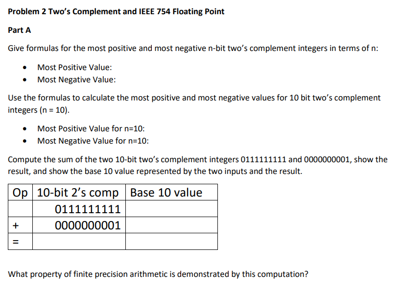Solved Problem 2 Two's Complement and IEEE 754 Floating | Chegg.com