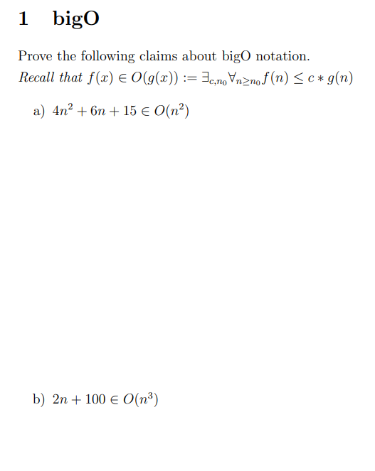 Solved Prove the following claims about bigO notation. | Chegg.com