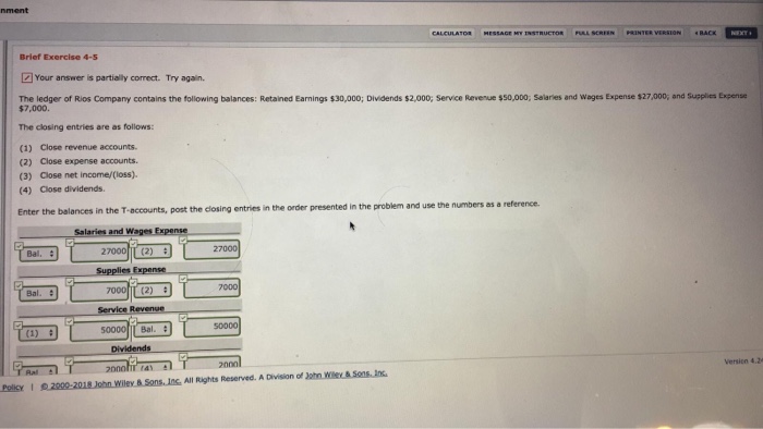 Solved Brief Exercise 4-5 Your answer is partially correct. | Chegg.com
