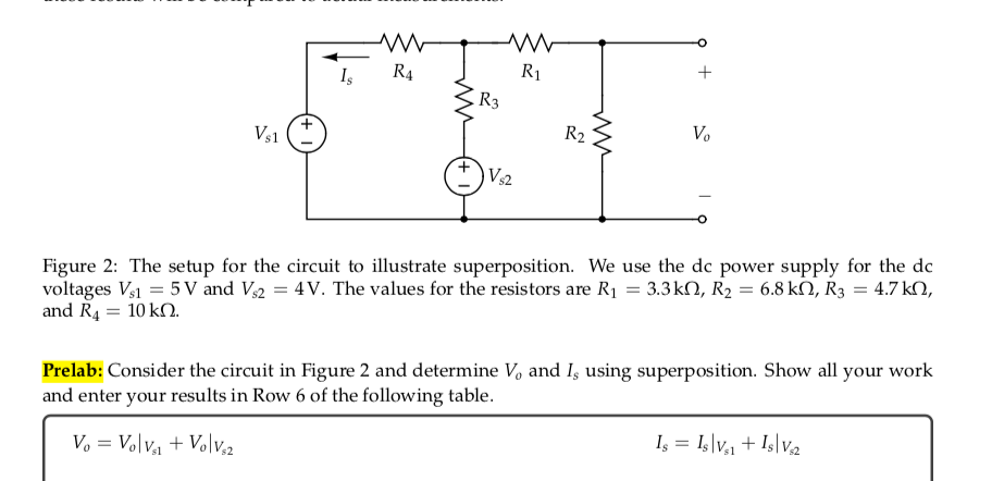Solved W R4 IS R1 + R3 V1 R2 V. V.2 Figure 2: The setup for | Chegg.com