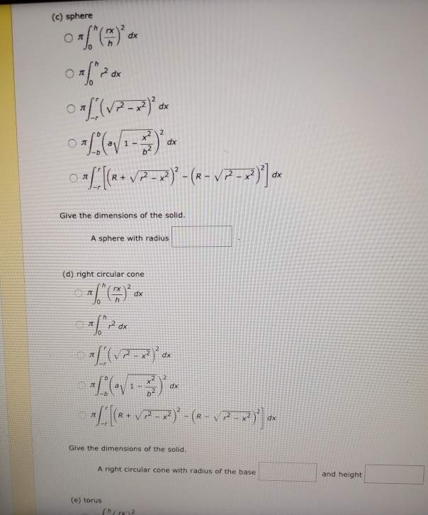 Solved Match each solid with the integral that represents | Chegg.com