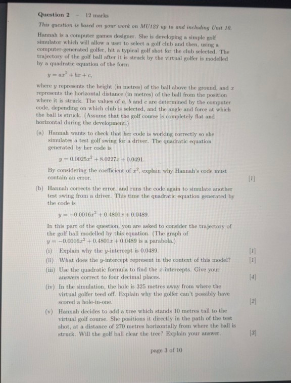 Solved Question 2 - 12 marks This question is based on your | Chegg.com