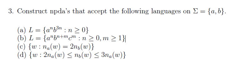 3. Construct npda’s that accept the following | Chegg.com