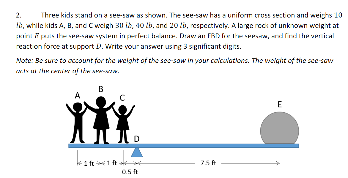 Solved 2. Three kids stand on a see-saw as shown. The | Chegg.com