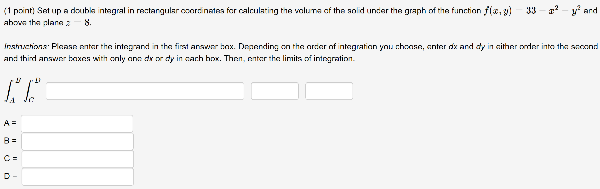 Solved 1 Point Set Up A Double Integral In Rectangular 