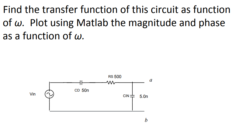 Solved Find the transfer function of this circuit as | Chegg.com