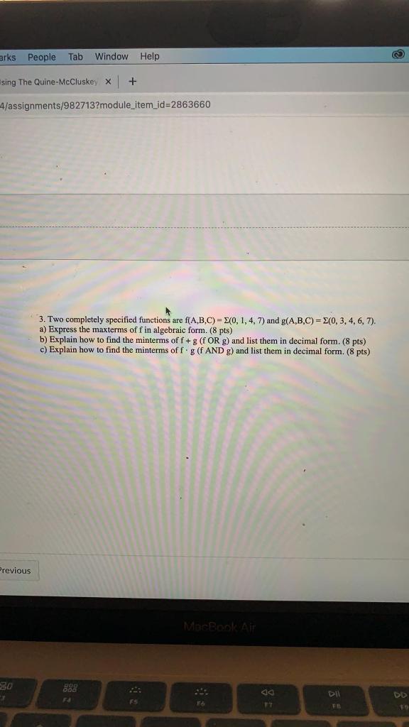 Solved arks People Tab Window Help sing The Quine-McCluskey | Chegg.com