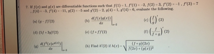 Solved 7. If f(x) and g(x) are differentiable functions such | Chegg.com