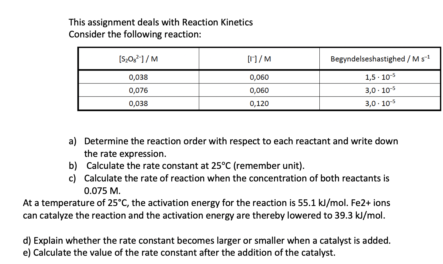 Solved This assignment deals with Reaction Kinetics Consider | Chegg.com