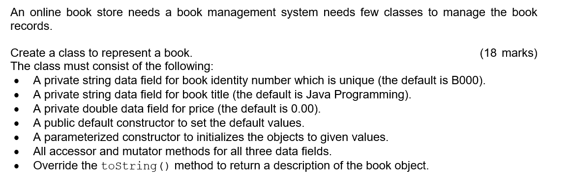 Solved An online book store needs a book management system | Chegg.com